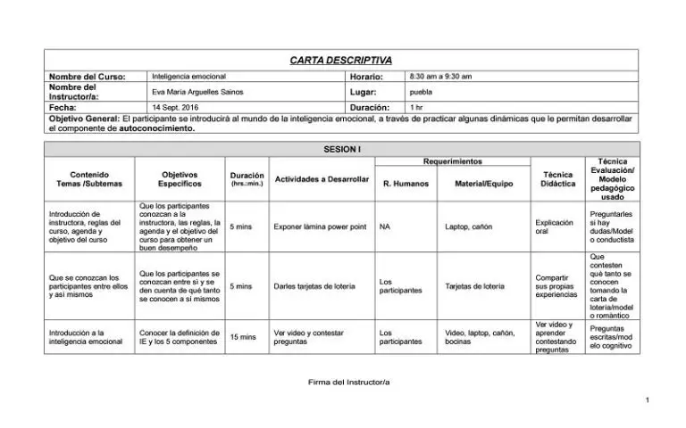 Carta Descriptiva – Modelos para cartas